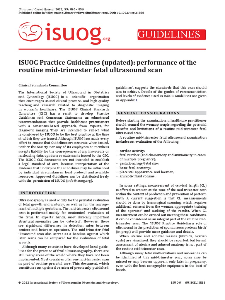 ISUOG Practice Guidelines Routine Mid Trimester Fetal Ultrasound | PDF ...