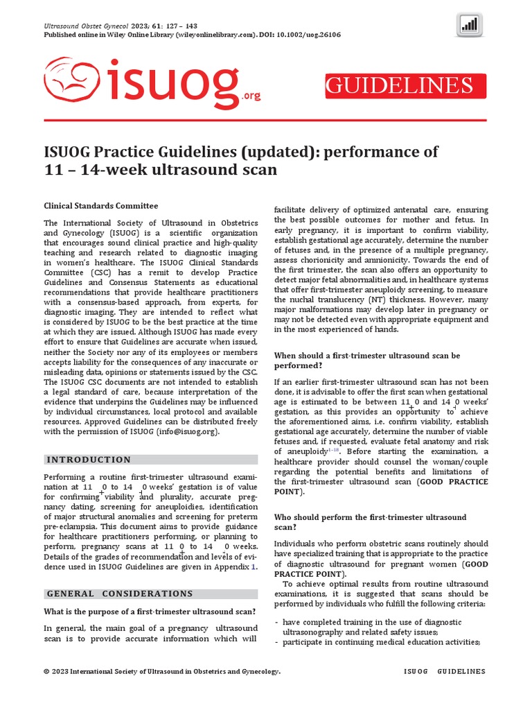 Isuog Practice Guidelines Updated Performance Of 11 14 Week Ultrasound