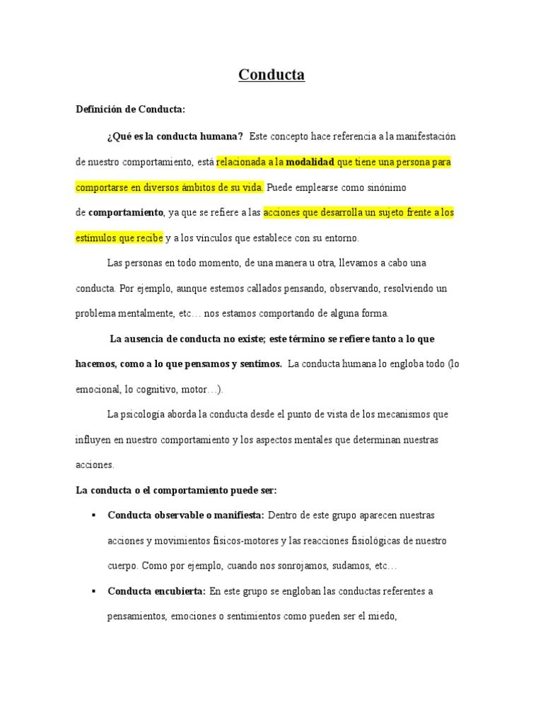 Definición y Tipos de Conducta Humana | PDF | Comportamiento | Motivación