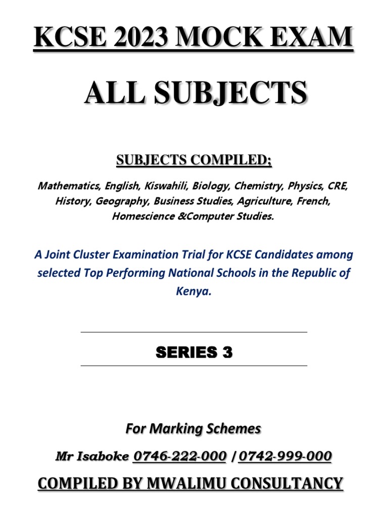 Kcse 2023 Mocks s3 | PDF | Seed | Solubility