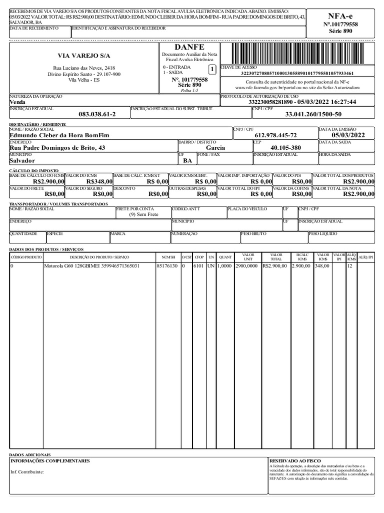 Danfe | PDF | Recibo