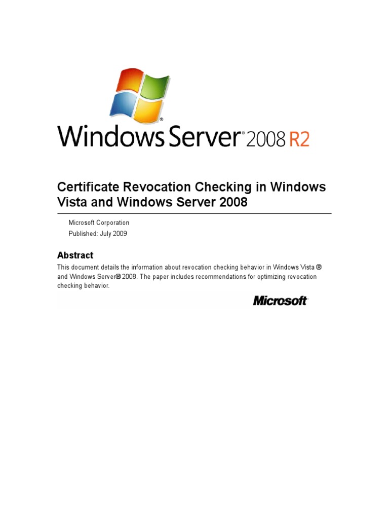 (Win2k8) Certificate Revocation Checking in Windows Vista and Windows ...