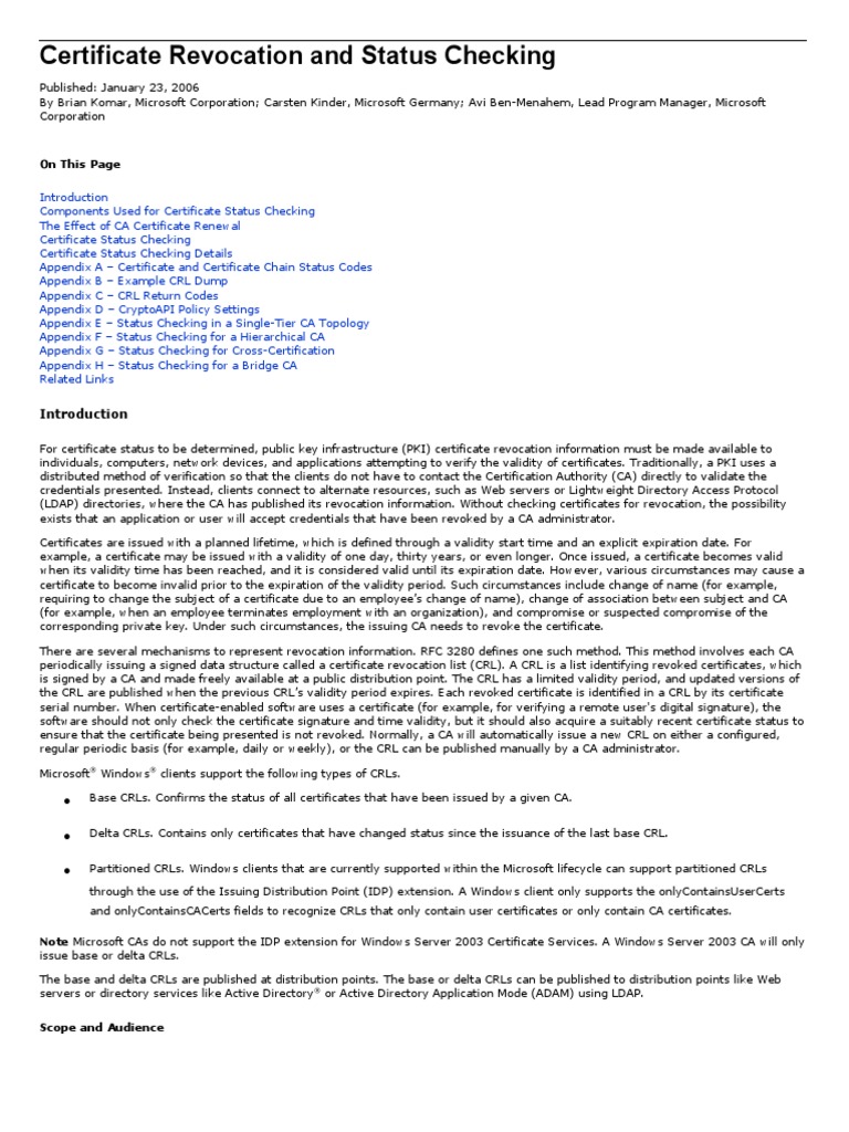 (Win2k3) Certificate Revocation and Status Checking | PDF | Public Key ...