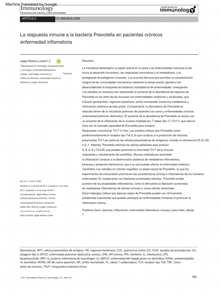 Prevotella spp. y su rol en inflamación | PDF | Inflamación | Sistema ...