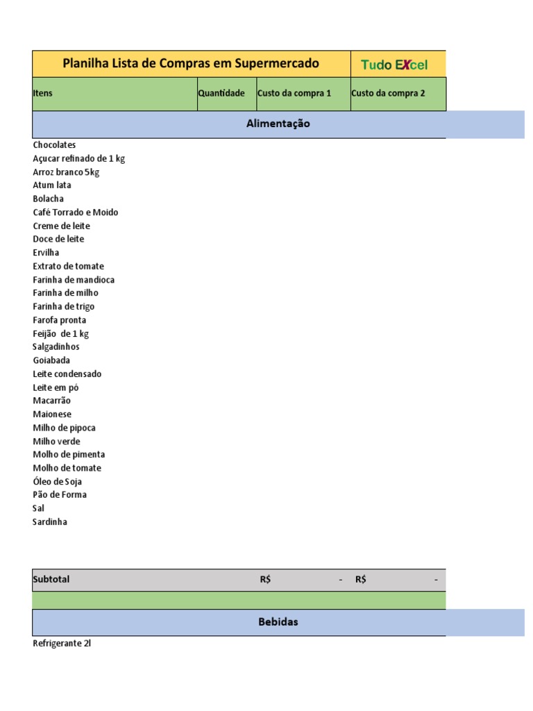 Lista De Compras De Supermercado En Excel Plantilla Excel Para El