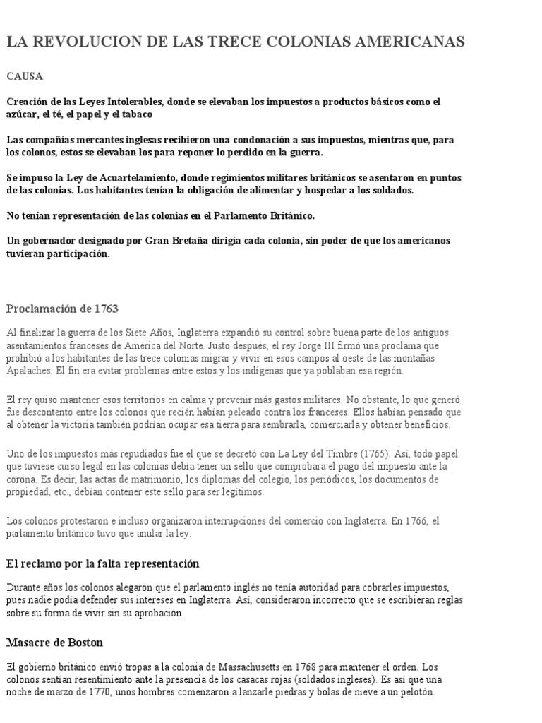 La Revolucion de Las Trece Colonias Americanas | PDF | Declaración de independencia de los ...