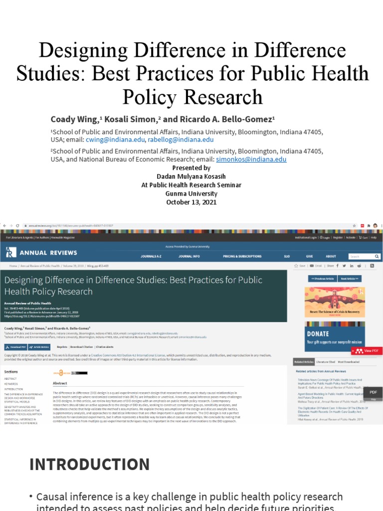 Designing Difference in Difference Studies | PDF | Self-Improvement