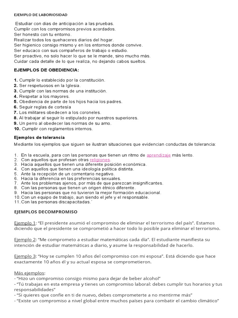 Ejemplo De Valores Morales Pdf Tolerancia