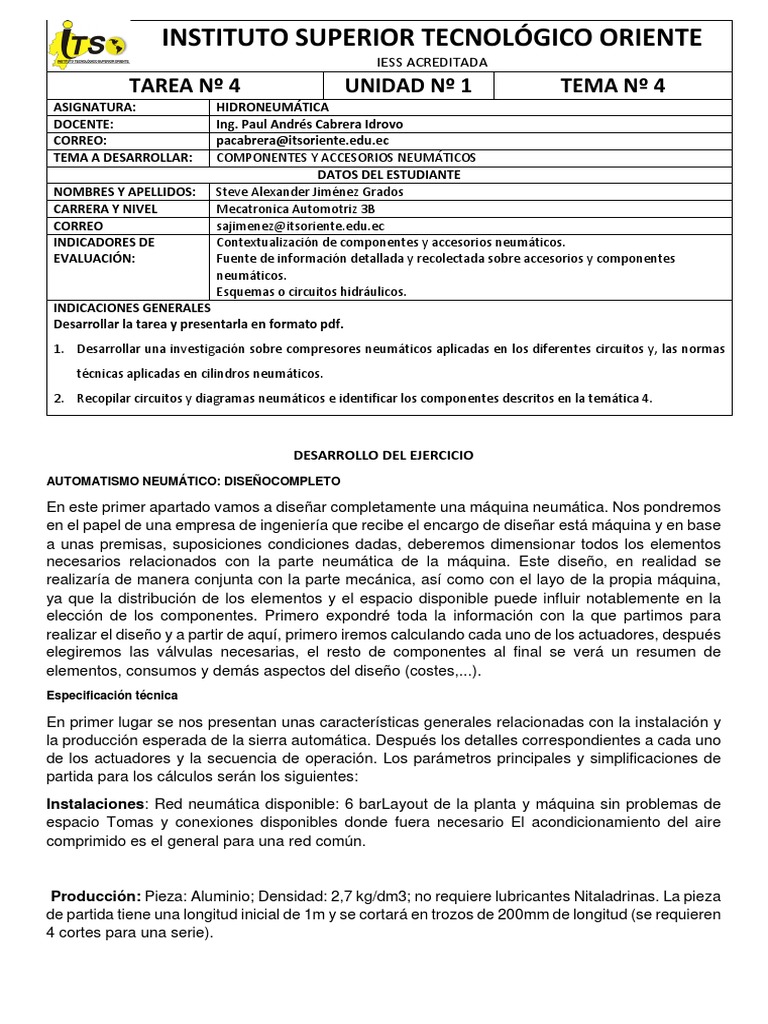 TAREA 4 Hidro | PDF | Neumática | Diseño