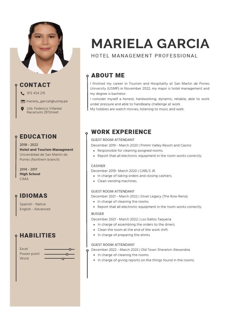Hotel Management Professional Resume | PDF