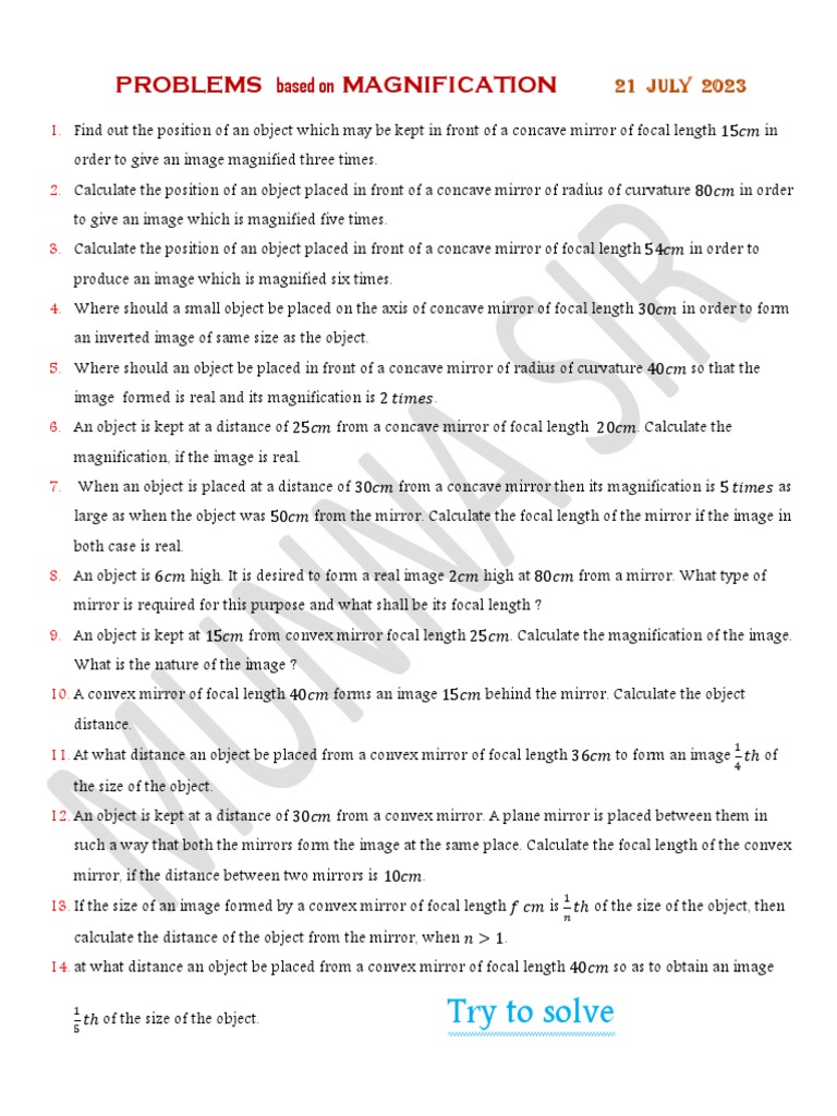 Physics Problems on Mirror Magnification | PDF | Equipment | Glass ...