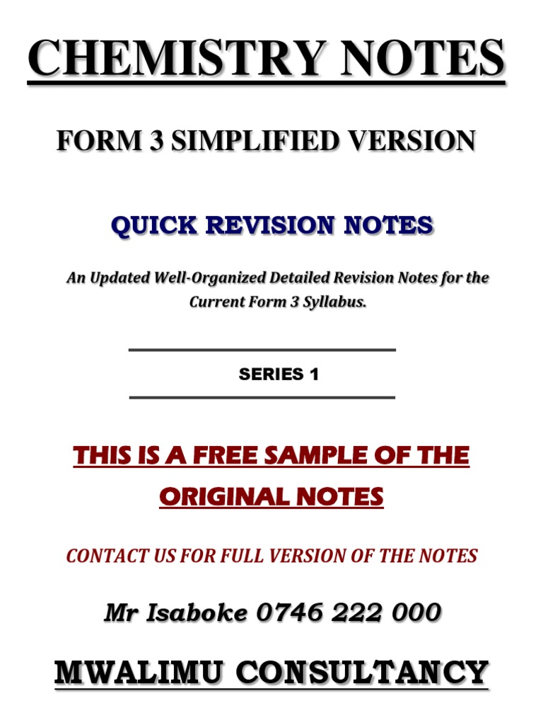 f3 Chemistry Simplified Notes SP | Download Free PDF | Gases | Mole (Unit)