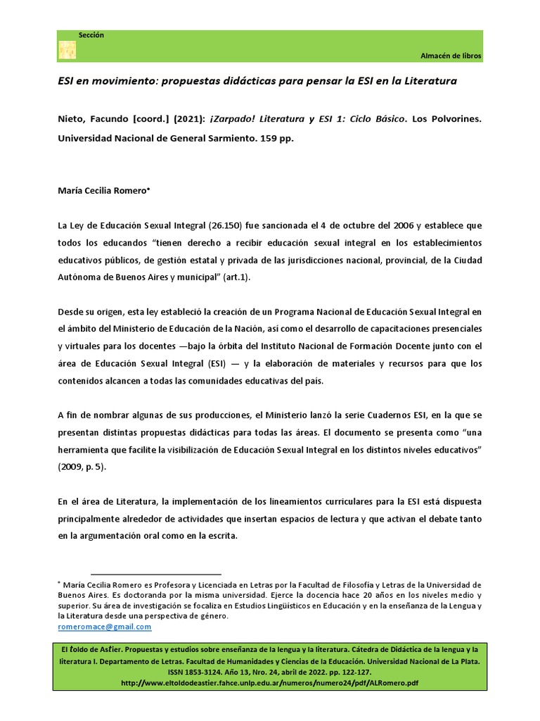 ALRomero_Sobre Zarpado de Facundo Nieto | PDF | Enseñando | Educación sexual