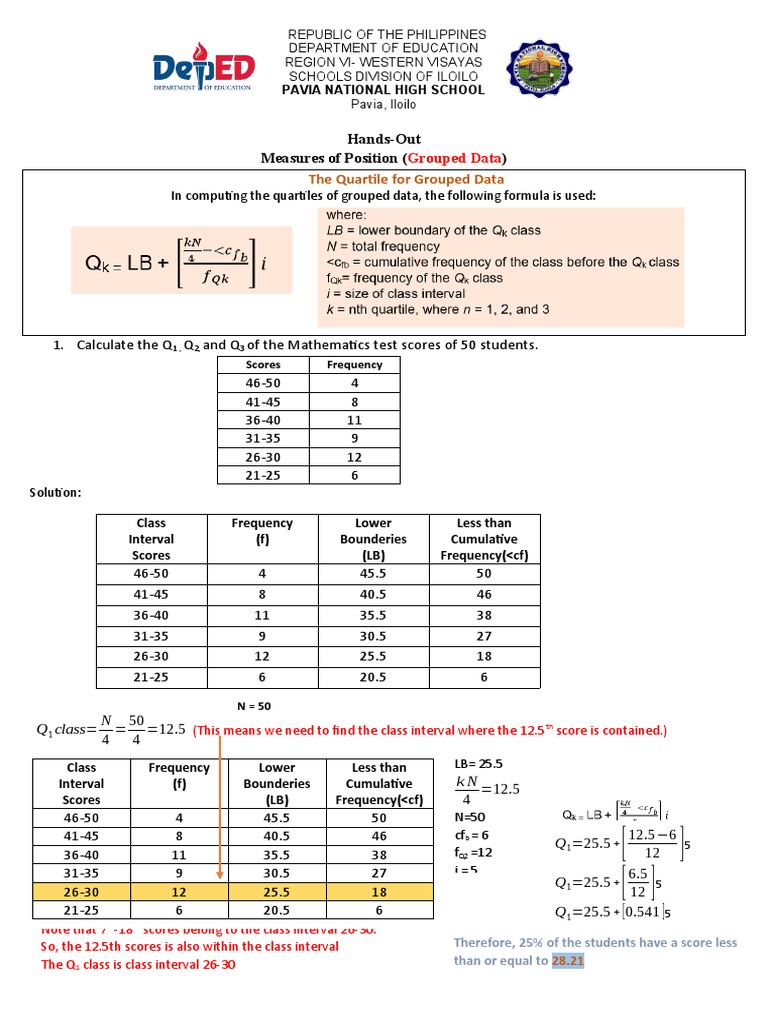 4th Hand Outsmeasures of positionsDECILE - GROUPED | PDF | Quartile | Mathematics
