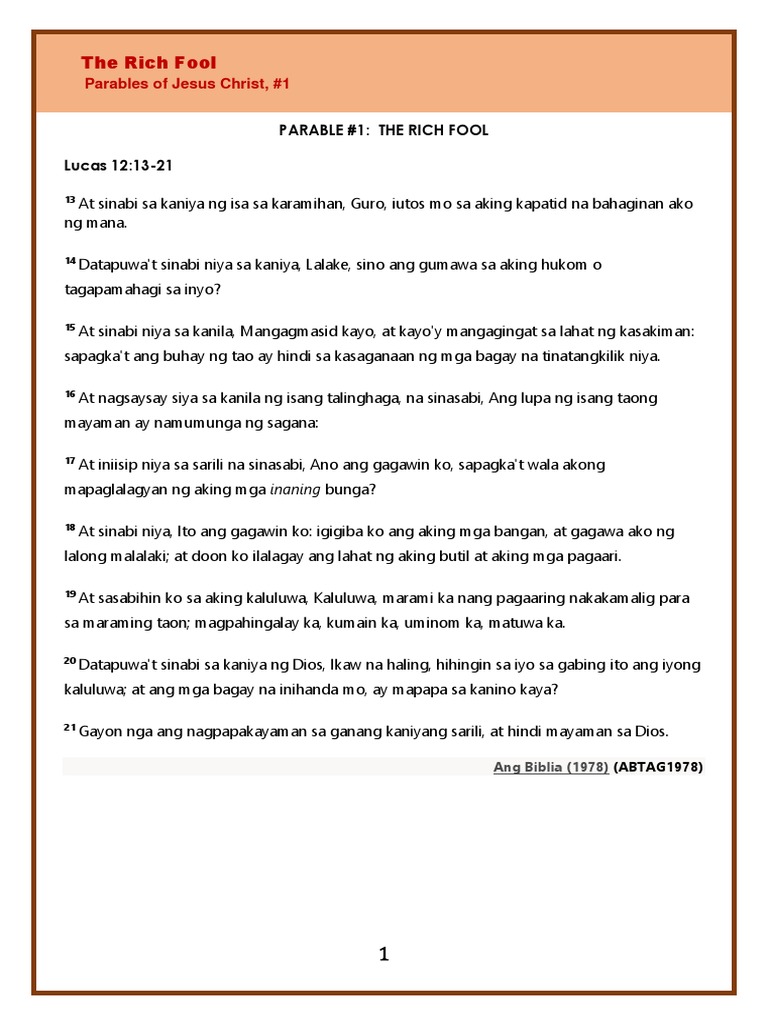 Parable #1 The Rich Fool | PDF