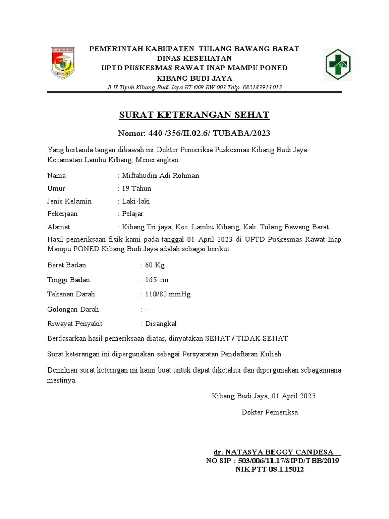 Surat Keterangan Sehat | PDF