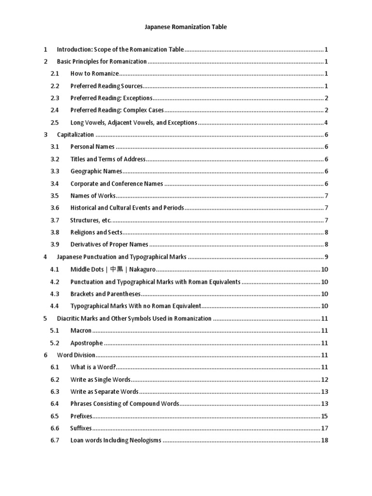 Japanese Romanization Table | PDF | Adjective | Bracket