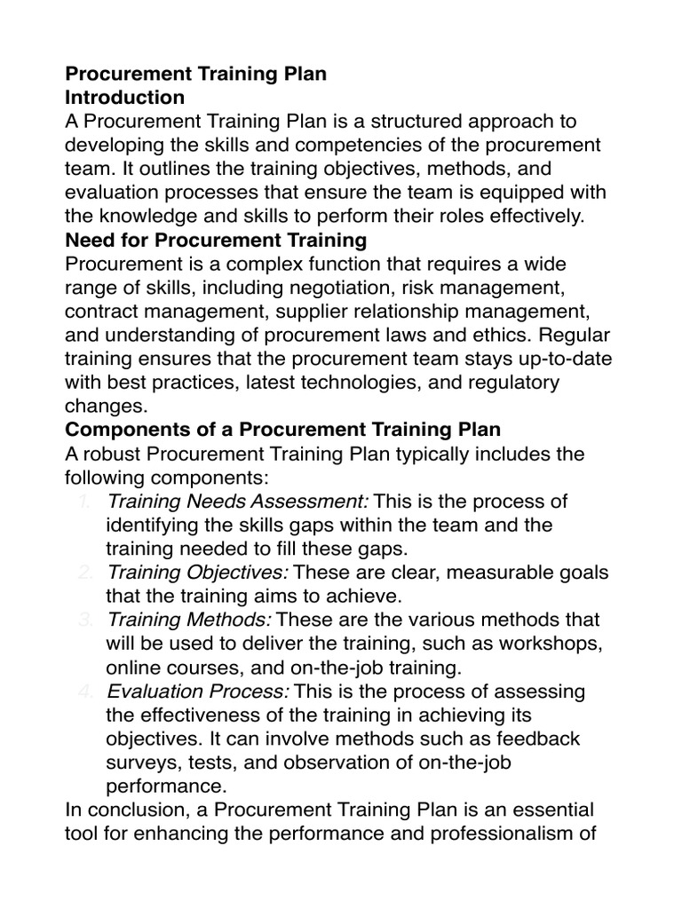 Procurement Training Plan Overview | PDF