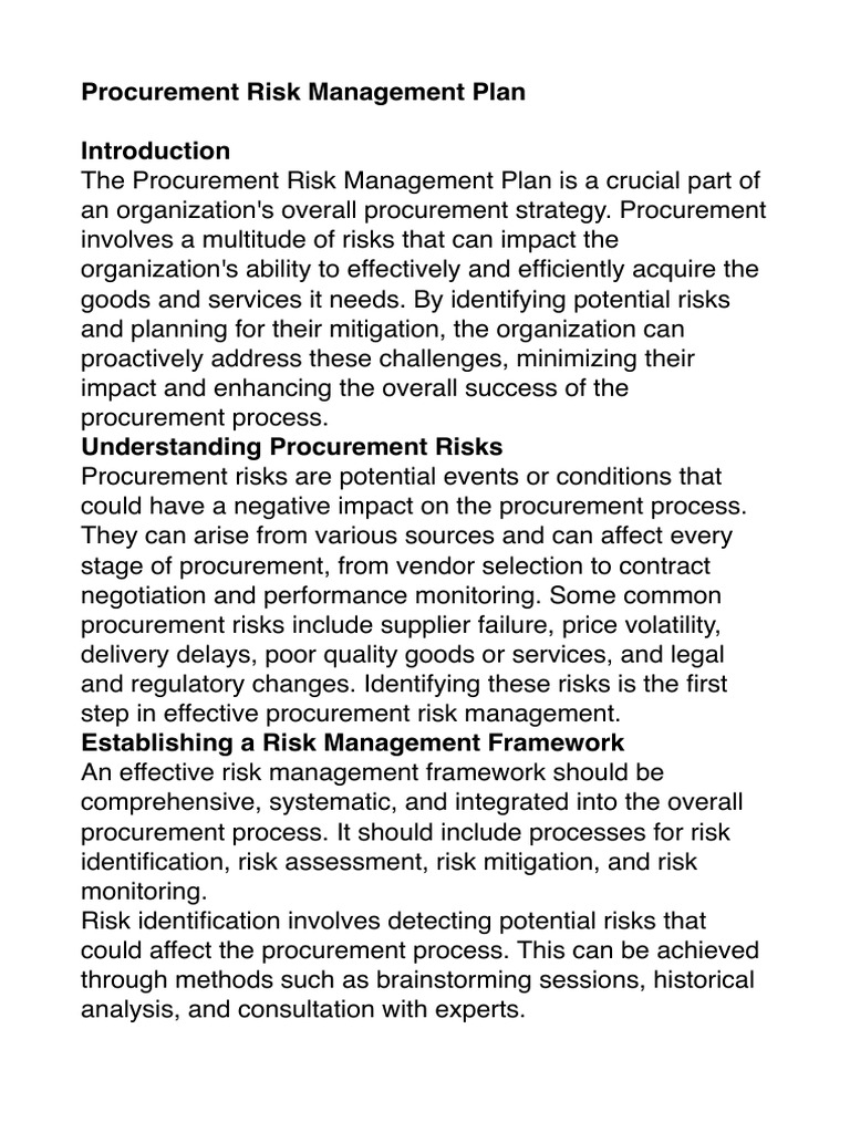 Procurement Risk Management Plan | PDF | Risk Management | Risk