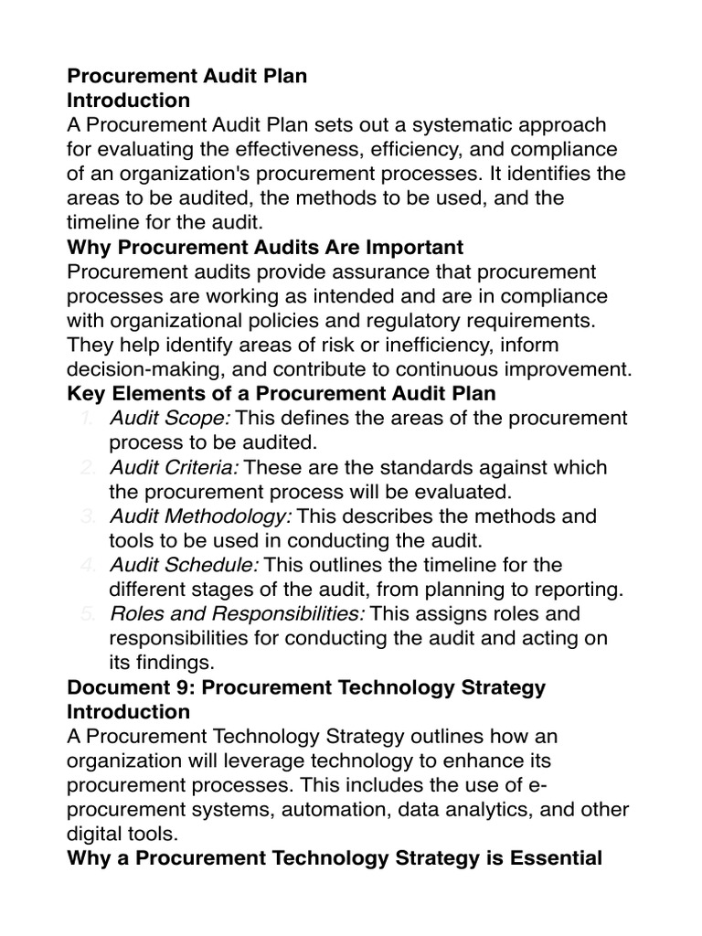 Audit Plan | PDF | Audit | Procurement