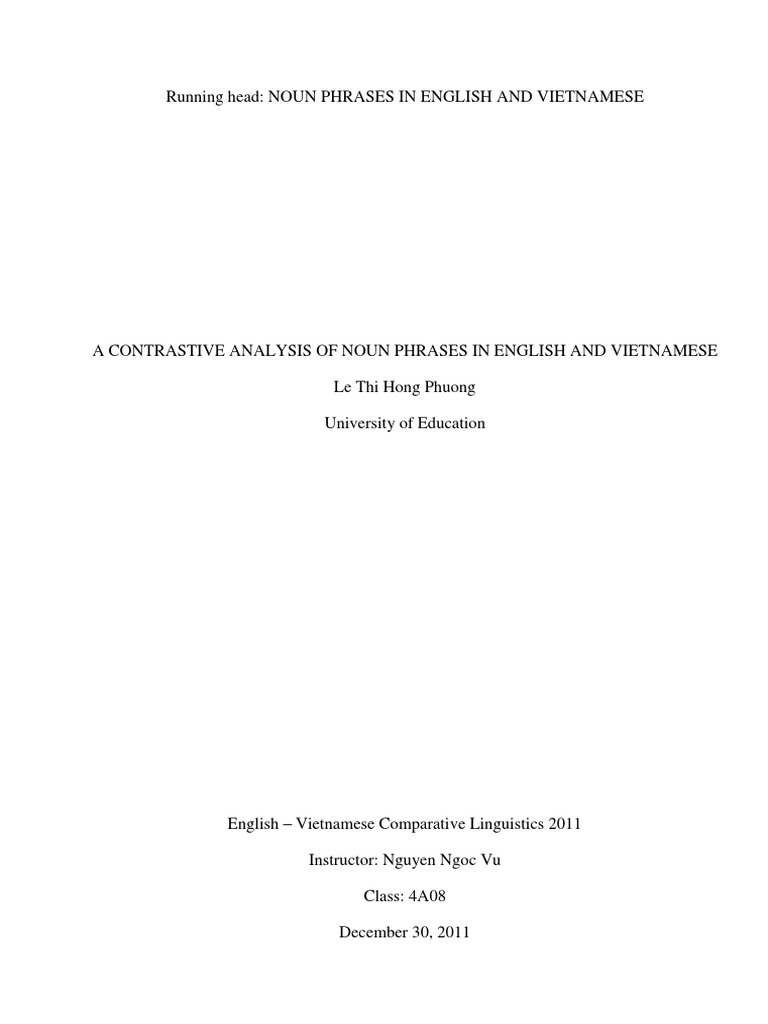 A Contrastive Analysis of Noun Phrases in English and Vietnamese | PDF ...