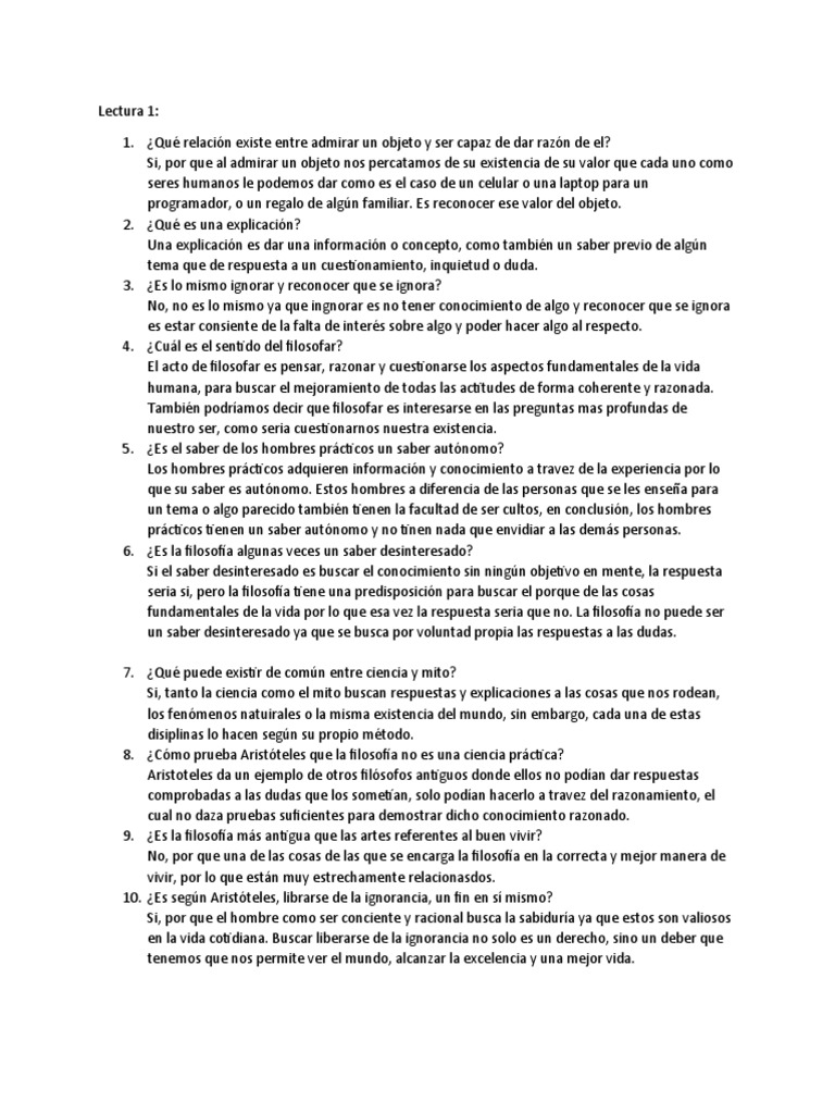 Respuestas de La Lectura 1 y 2 | PDF | Conocimiento | Existencia