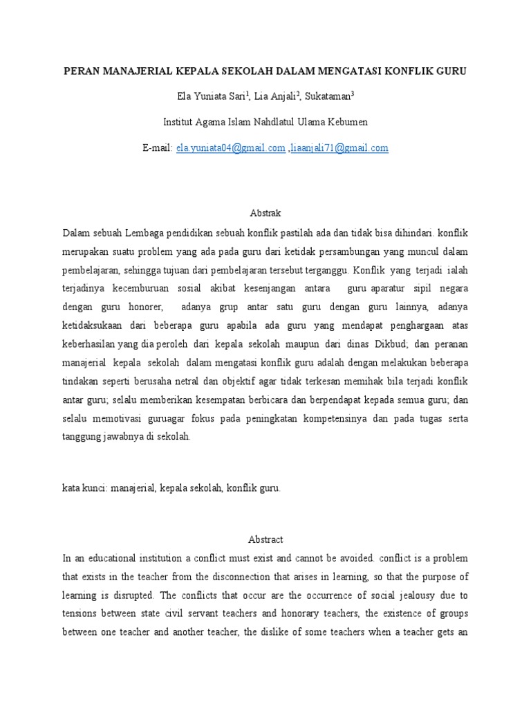Peran Manajerial Kepala Sekolah Dalam Mengatasi Konflik Guru Dalam ...