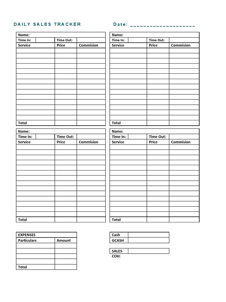 Salon Daily Sales Tracker Template | PDF