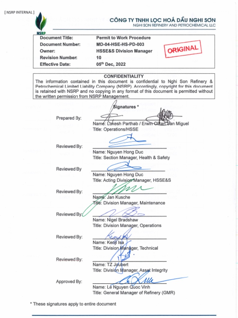 MD 04 HSE HS PD 003 Rev.10 Permit To Work Procedure 1 | PDF