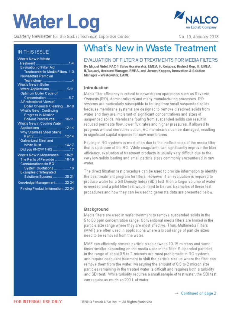 Water Log Newsletter - Jan 2013 | PDF | Membrane | Filtration