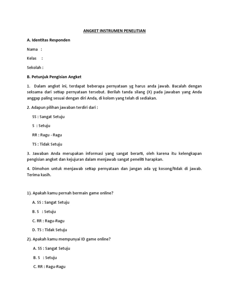 Angket Instrumen Penelitian | PDF