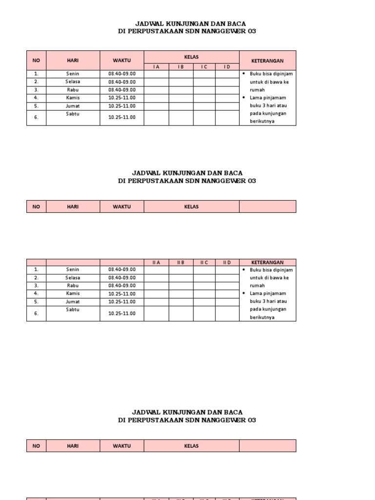 Jadwal Kunjungan Perpustakaan SDN 03 | PDF