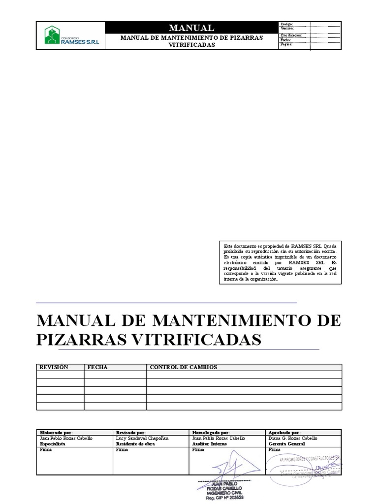 Manual OPyM - Mantenimiento de pizarra vitrificadas | PDF | Materiales