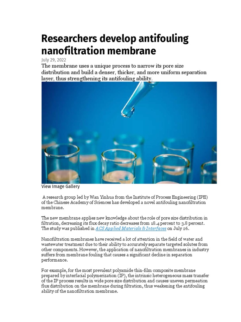 Antifouling Nanofiltration Membrane Development | PDF | Membrane | Applied And Interdisciplinary ...