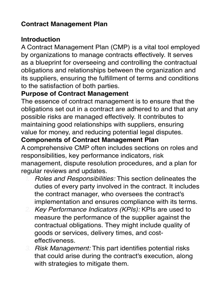 Contract Management Plan Overview | PDF