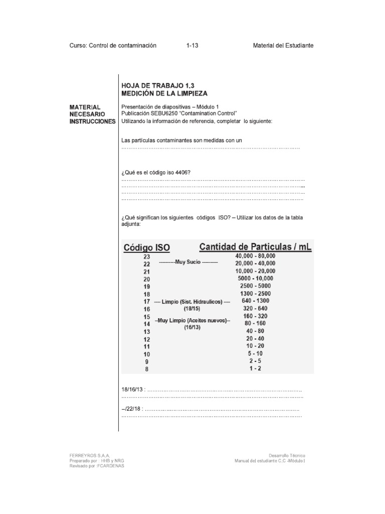 Tabla Iso 4406 (Valores) | PDF