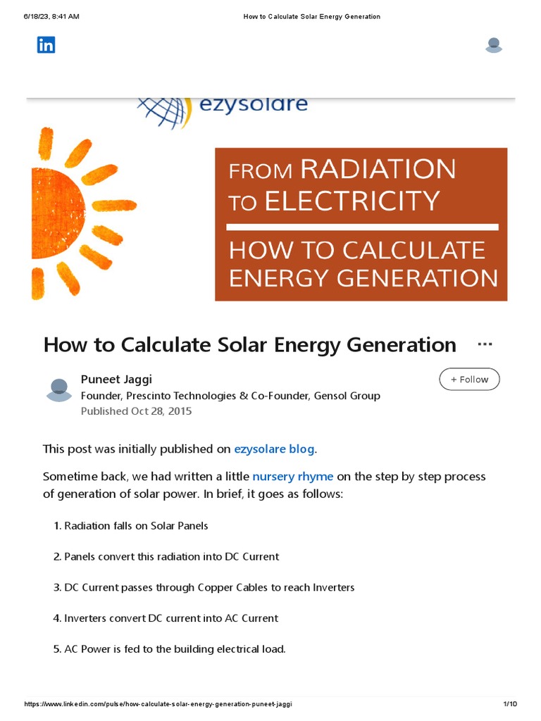 Solar Energy Generation Calculation Guide | PDF | Solar Power ...