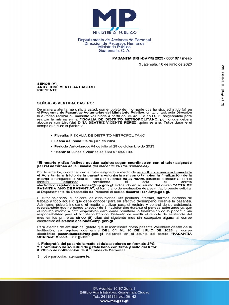 Oficio Notificación Pasante | PDF | Fiscal