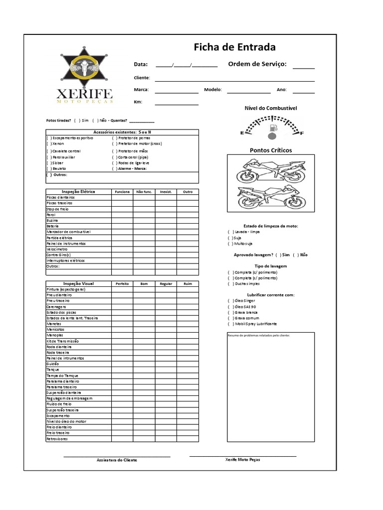 CHECK LIST - XERIFE MOTOS - Entrada Na Oficina | PDF | Motocicleta ...