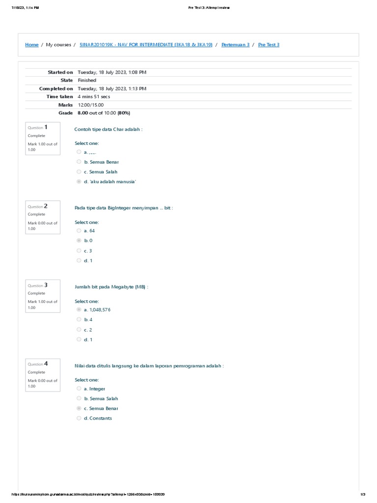 Pre Test 3 Review on Data Types | PDF