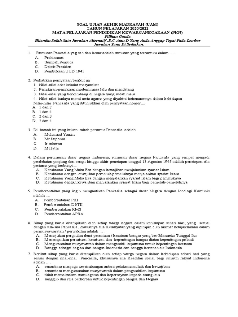 Soal PKN Um 2021 | PDF | Sejarah