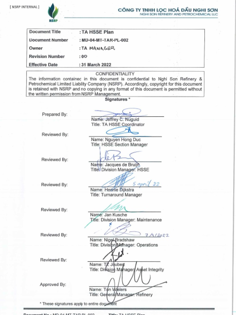 MD-04-MT-TAR-PL-002 Rev 0 - TA HSSE Management Plan | PDF