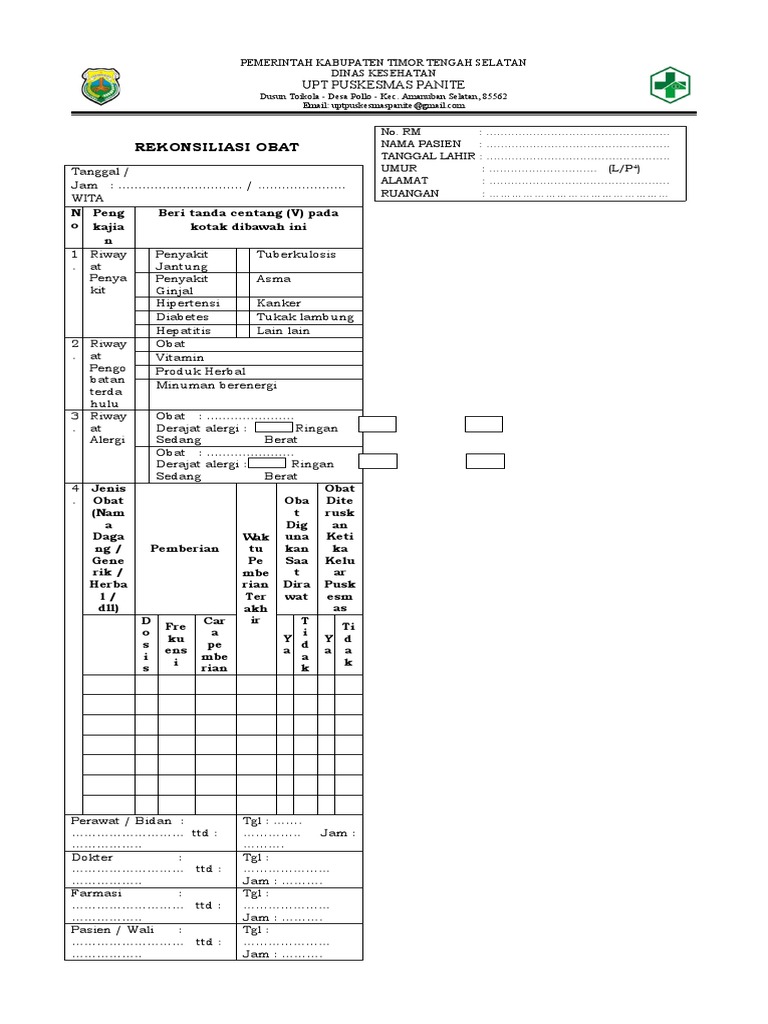 Form Rekonsiliasi Obat Puskesmas | PDF