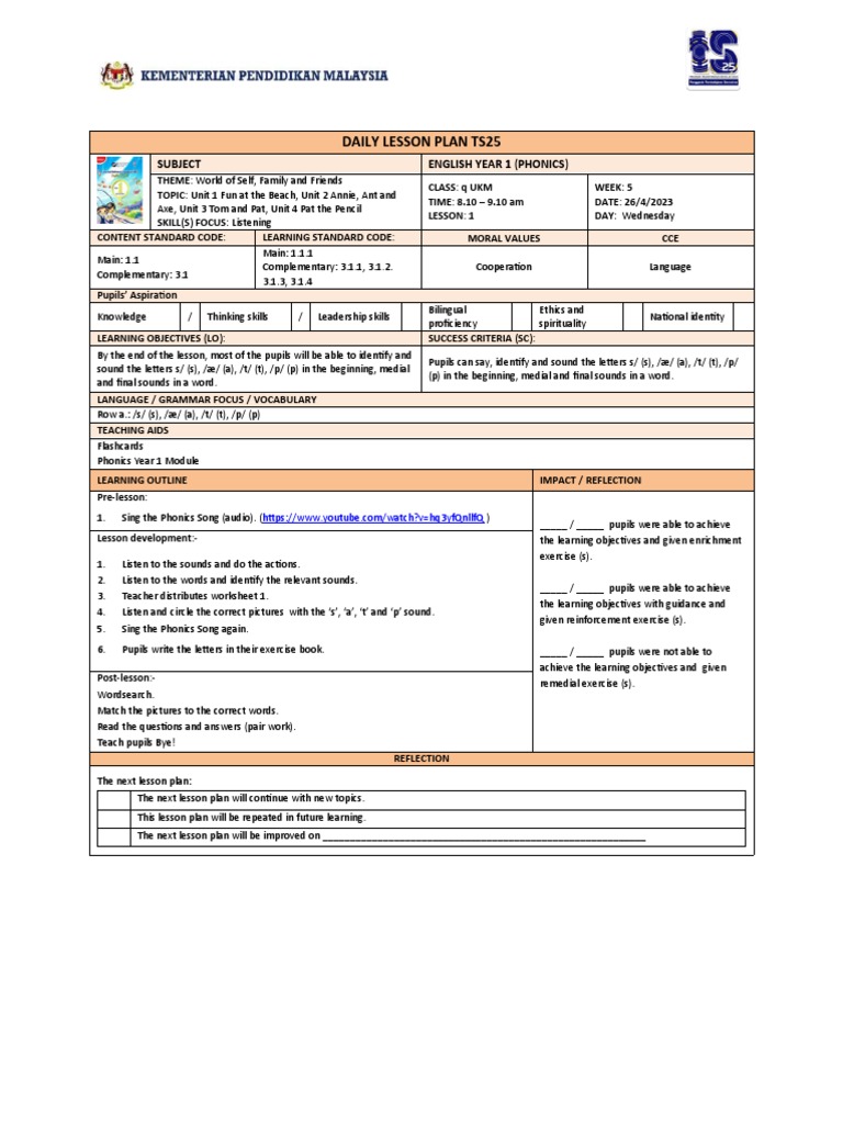 BI Y1 Phonics | PDF | Lesson Plan | Phonics