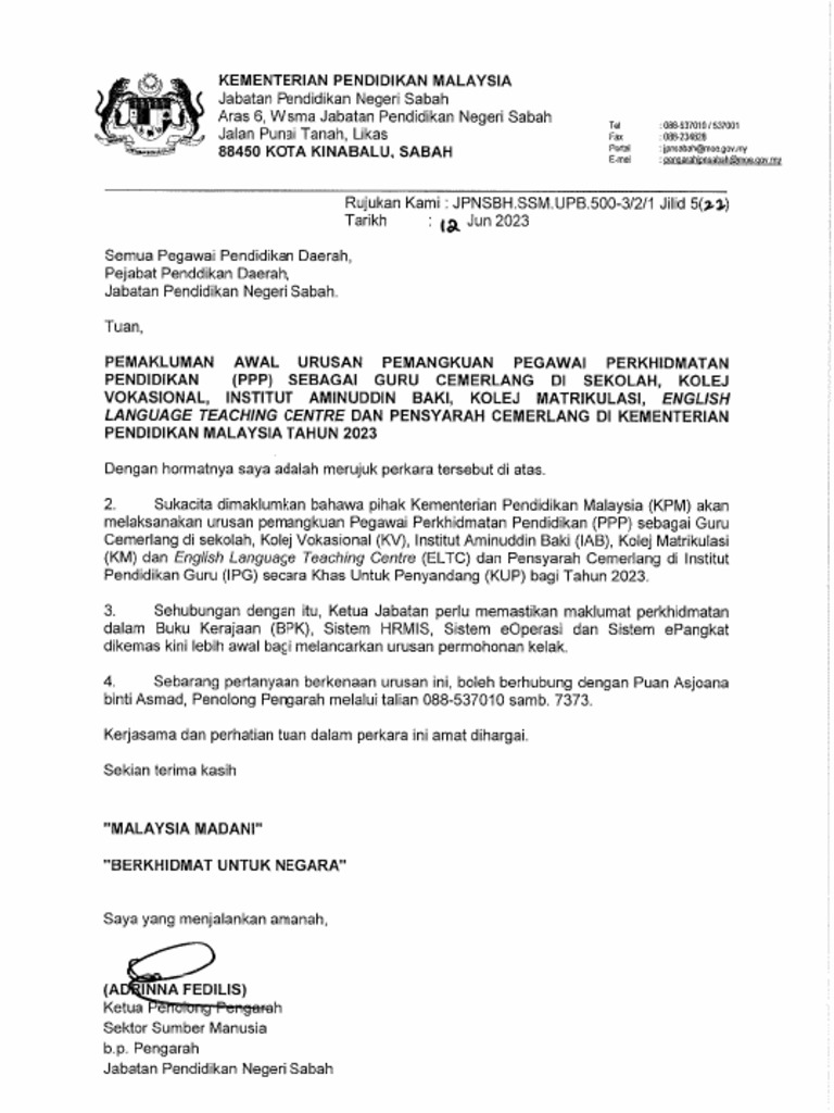 Urusan Pemangkuan PPP Sebagai Guru Cemerlang 2023 | PDF