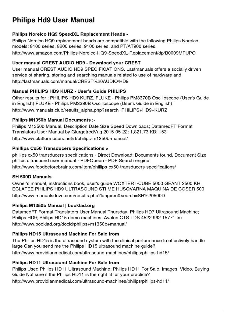 Philips HD 9 User Manual | PDF | Philips | Motor Vehicle