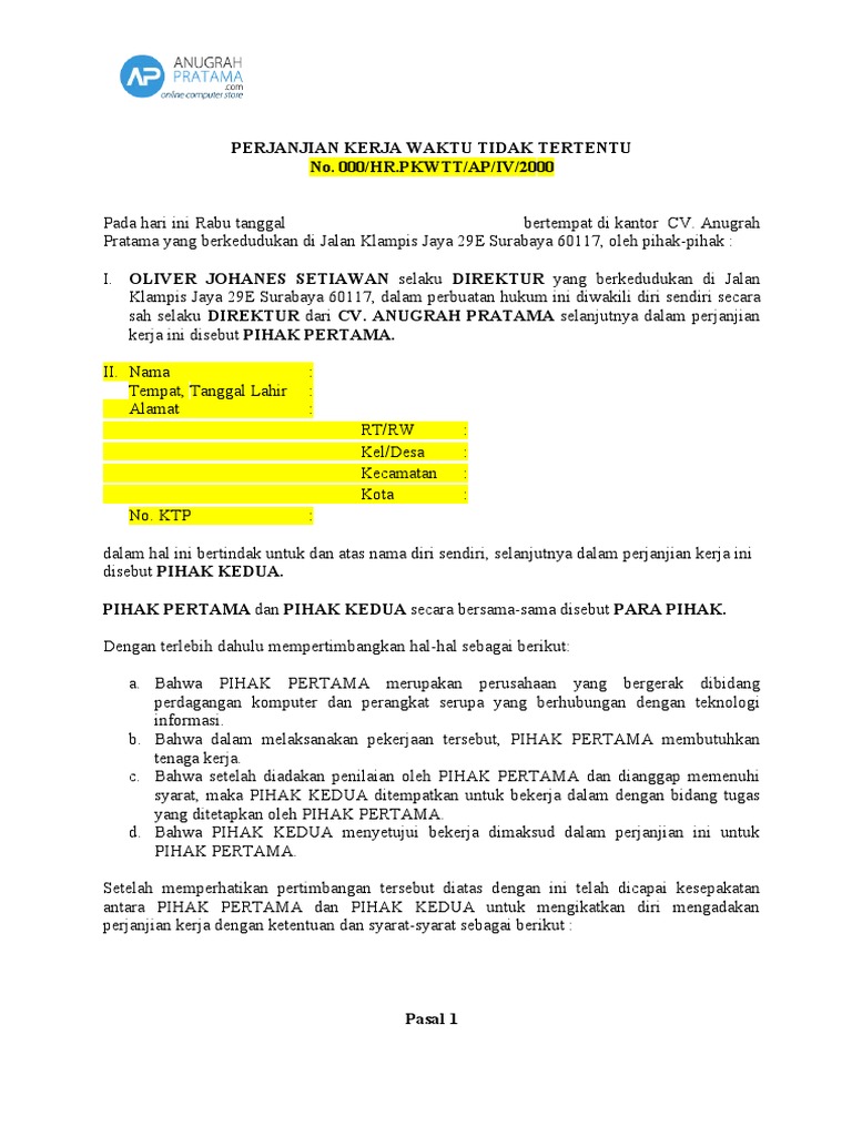 Draft Pkwt Ap Pdf