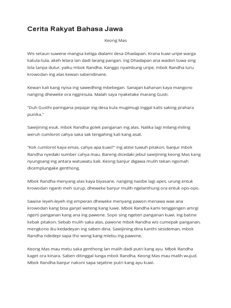 Cerita Rakyat Bahasa Jawa | PDF