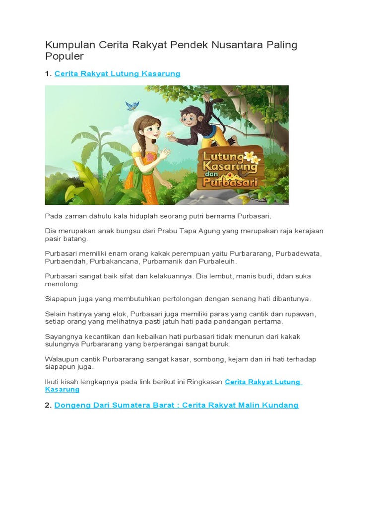 Cerita Rakyat Nusantara Terpopuler | PDF