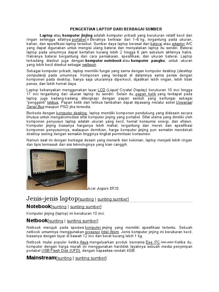 Pengertian Laptop Dari Berbagai Sumber | PDF